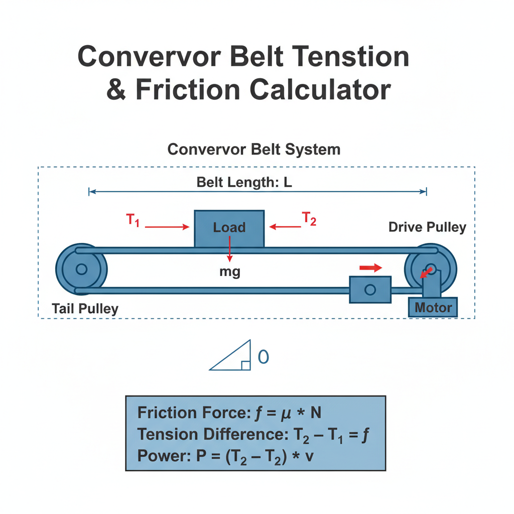 Conveyor Belt Tension & Friction Interactive Calculator