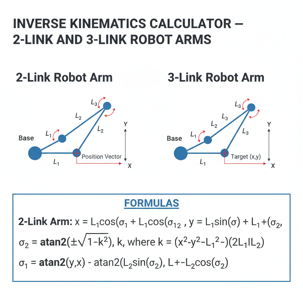 Free Inverse Kinematics Calculator — 2-Link and 3-Link Robot Arms | FI