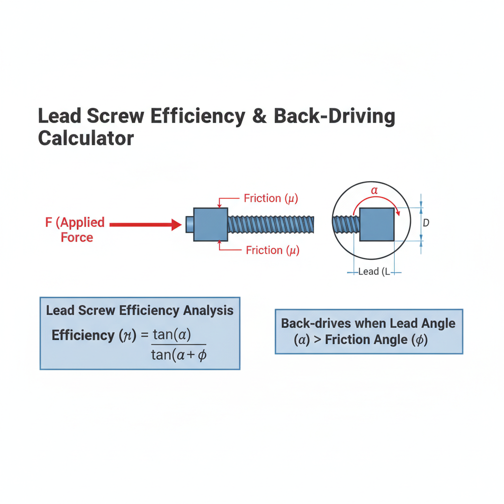 Lead Screw Efficiency & Back-Driving Interactive Calculator
