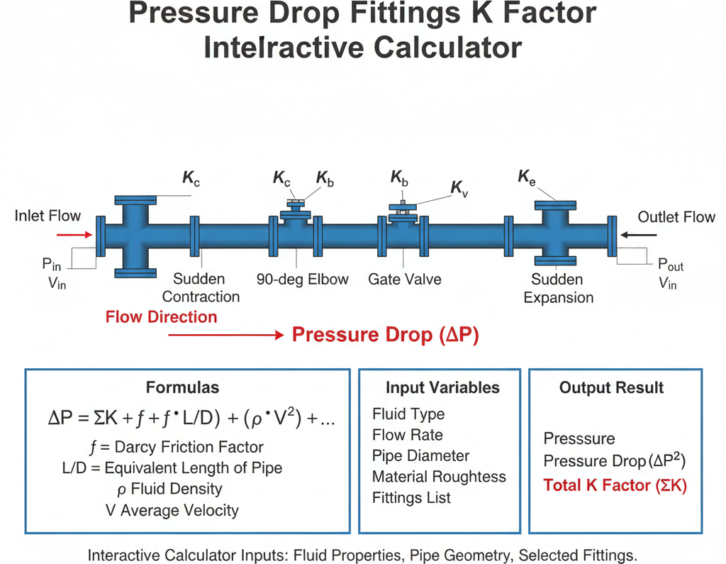 Pressure Drop Fittings K Factor Interactive Calculator