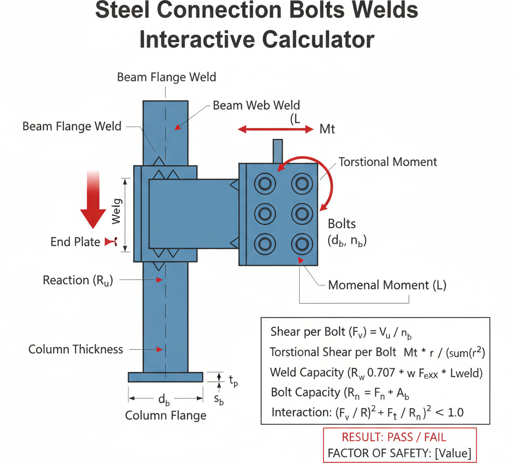 Steel Connection Bolts & Welds Interactive Calculator | F...